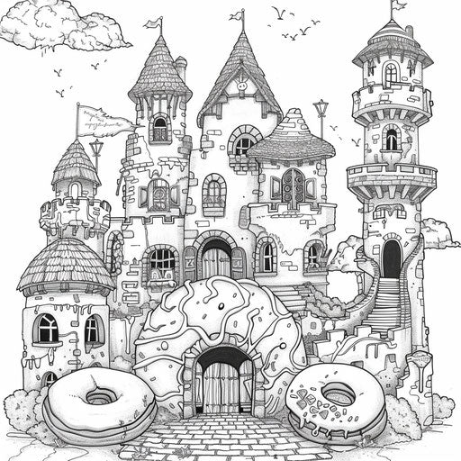 Whimsical donut castle with donut-themed architecture – IMAGELLA