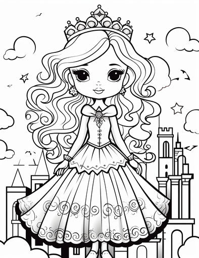 Princess coloring pages, whimsical pop-surrealism style, fujifilm pro ...