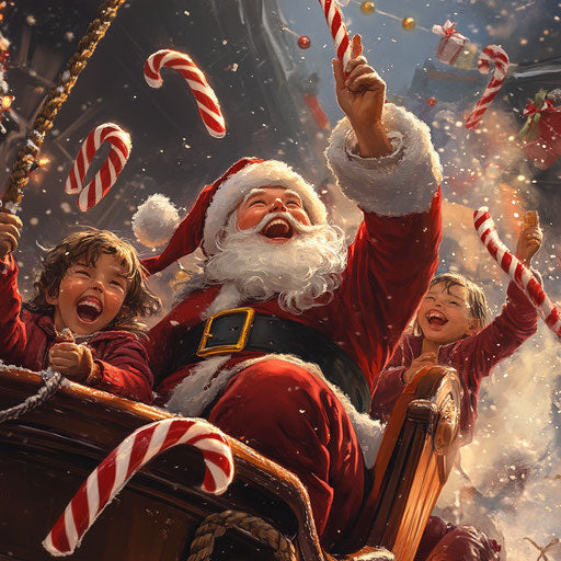 Christmas Joy with Santa throwing candy canes from sleigh – IMAGELLA