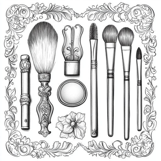 Makeup set with elegant Victorian design, Jan Brett style, coloring ...