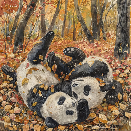 Giant pandas play in autumn leaves – IMAGELLA