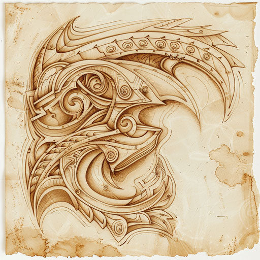 Vintage-style tattoo sketch of a moko design with sepia tones and ...