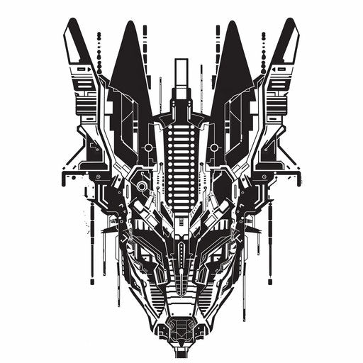 Futuristic Anubis stencil design with cybernetic elements on white ...