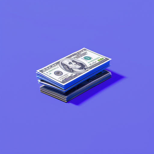 On a flat royal blue background, a photo realistic cash clipart shines ...