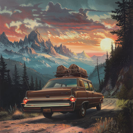 Early morning camping break in car towards mountain at sunrise – IMAGELLA