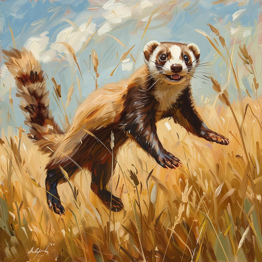 Playful black-footed ferret leaping in tall grass field – IMAGELLA