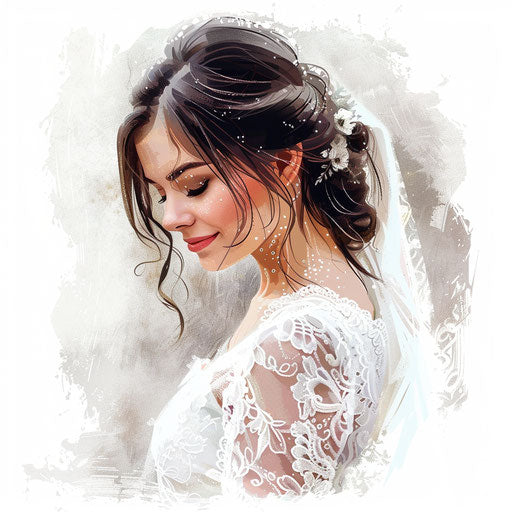 Realistic bride clipart on flat white background, bright colors and ...