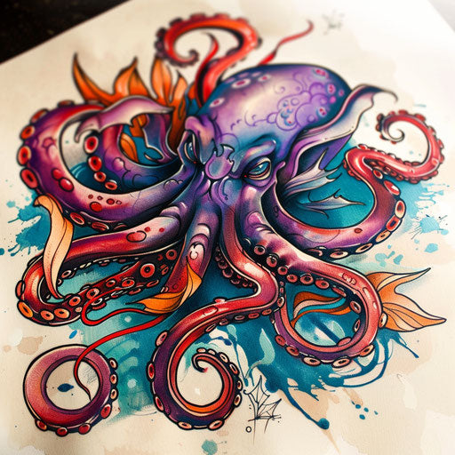 Neo-traditional kraken tattoo artwork, modern colors and vintage motifs ...