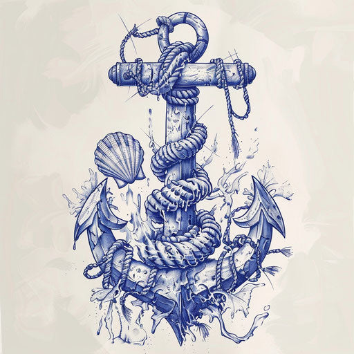 Sketch of a nautical tattoo with an anchor and shells entangled in the ...