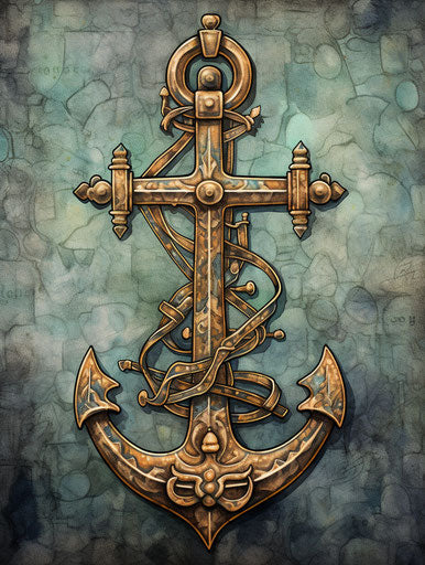 Brown anchor on white background, indigo and bronze style – IMAGELLA