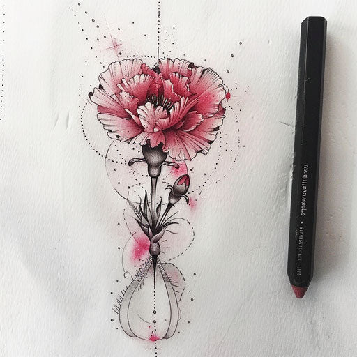 Surreal carnation tattoo design merging flower with cosmic elements, on ...