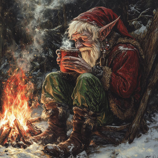 An elf drinking hot cocoa by a crackling campfire – IMAGELLA