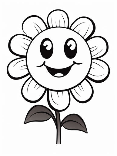 Smiling flower coloring page, natural simplicity style – IMAGELLA