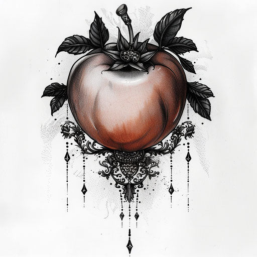 Gothic tattoo sketch of a peach with Victorian influences – IMAGELLA
