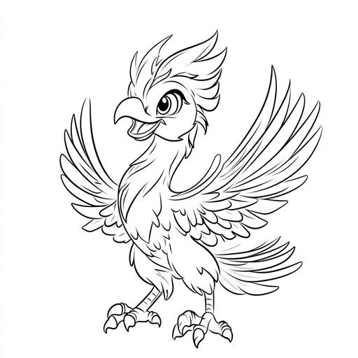 Fun phoenix for kids, Butch Hartman style, coloring book page – IMAGELLA