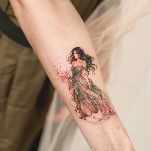 Impressionist tattoo of Persephone on white background – IMAGELLA