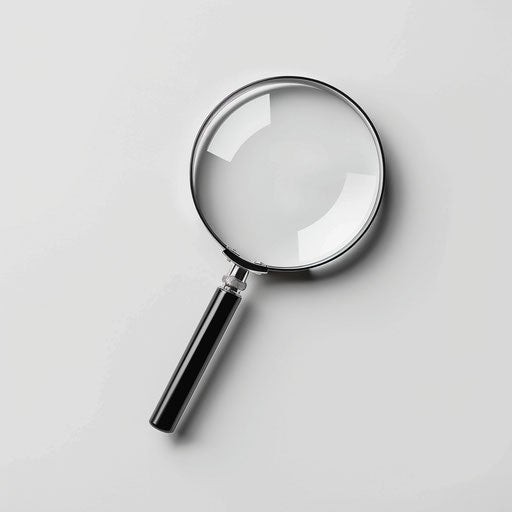 Realistic magnifying glass on flat white background, high contrast ...