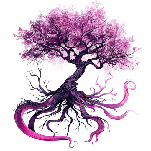 Tree with pink ribbons formed by roots and branches – IMAGELLA
