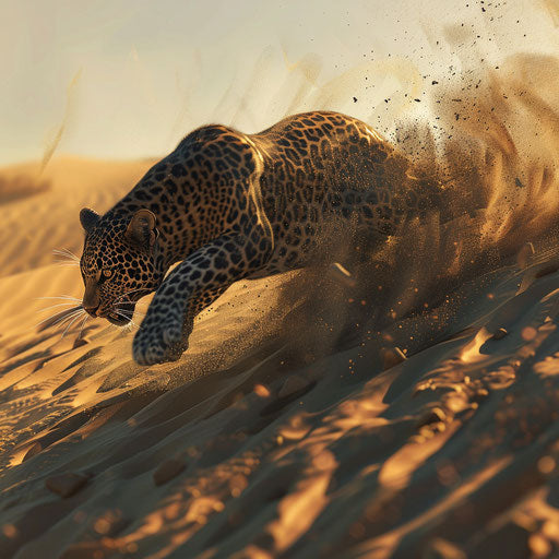 Leopard chasing prey in sandy desert at dawn – IMAGELLA