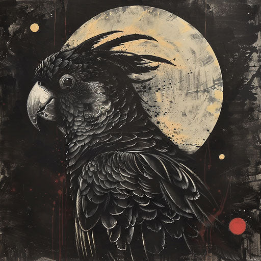 Gothic tattoo sketch of a yellow-tailed black cockatoo with dark, moody ...