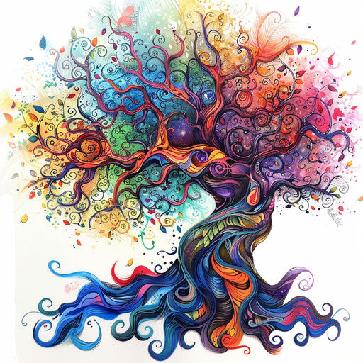 Psychedelic tree of life with vibrant colors on white canvas – IMAGELLA