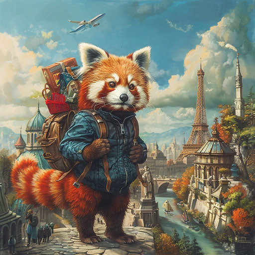The world-traveling red panda gathers souvenirs from famous landmarks ...