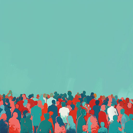 Realistic crowd on turquoise background with bold outlines – IMAGELLA