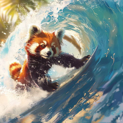 Red panda surfing on giant waves at the tropical beach – IMAGELLA