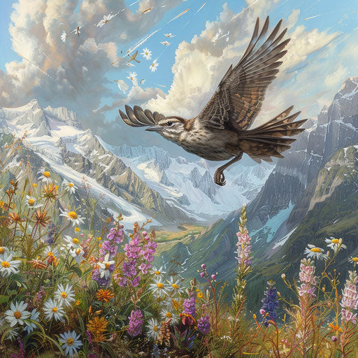 Creeper bird flying over a field of wildflowers – IMAGELLA
