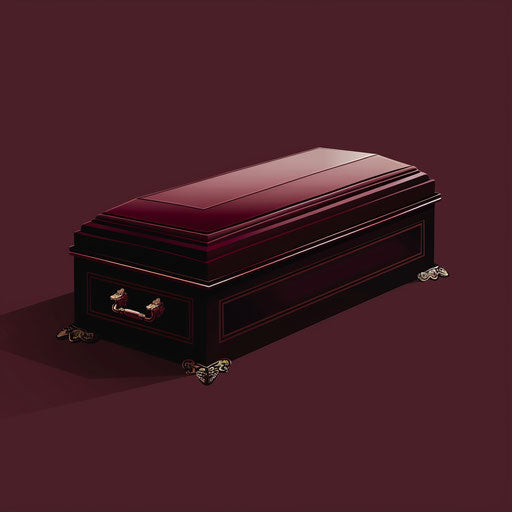 Realistic funeral clipart on a rich burgundy background, with a ...