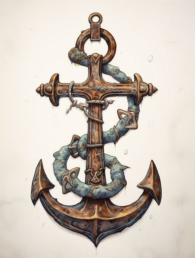 A brown anchor on a white background, indigo and bronze style – IMAGELLA