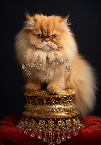 Beautiful golden Persian cat on stage, in the style of Reuben Nakian ...