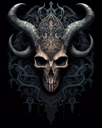 Horned skull, layered imagery, subtle irony, gothic references – IMAGELLA