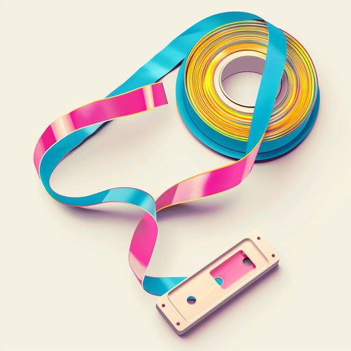 Realistic depiction of tape on a flat white background, vibrant colors ...