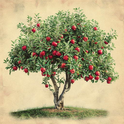 Photo realistic apple tree clipart with flat random background, vintage ...