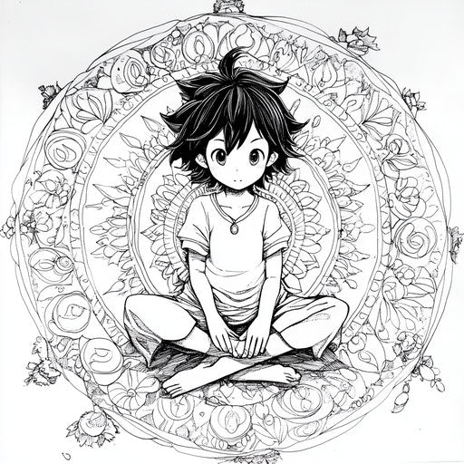 Rangoli with anime-inspired details, Mamoru Hosoda style – IMAGELLA