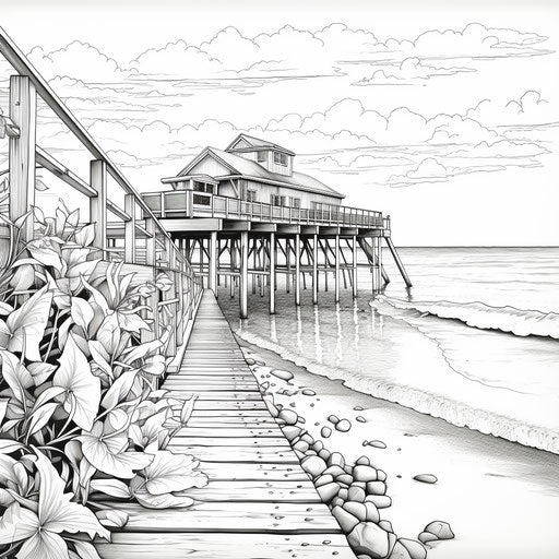 Ocean and pier coloring page – IMAGELLA