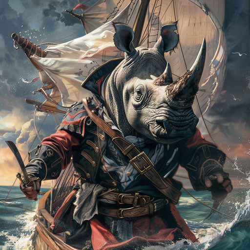 A rhino pirate captain on a treasure hunt on the high seas – IMAGELLA