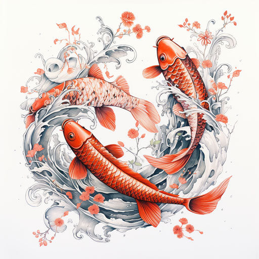 Chinese carps koi and koi carp tattoo, kinetic pointillism style – IMAGELLA