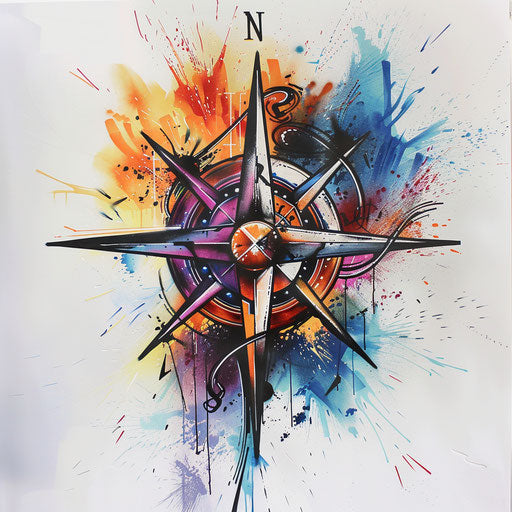 Graffiti compass rose with bright colors and spray paint effects – IMAGELLA