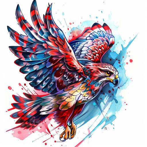 Playful and colorful hawk tattoo design on white background – IMAGELLA