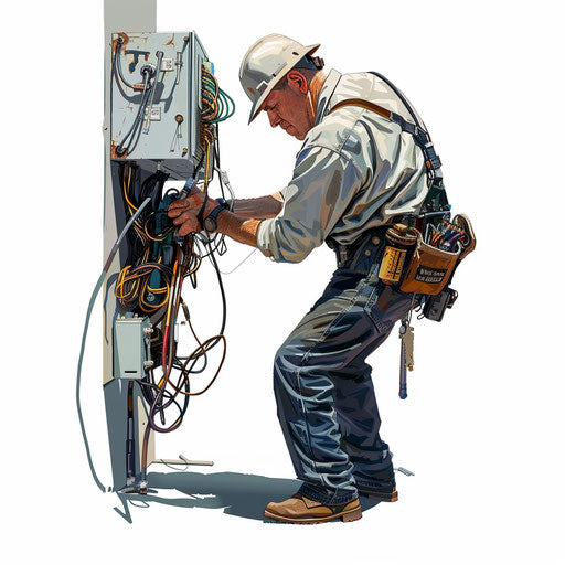 Realistic illustration of an electrician on flat white background ...