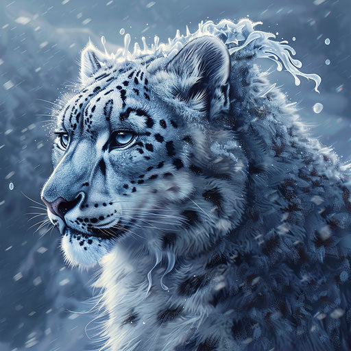 Snow leopard with a mane of ice crystals exuding regal aura – IMAGELLA