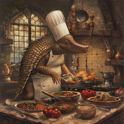 An armadillo chef cooking exotic dishes in a gourmet kitchen – IMAGELLA