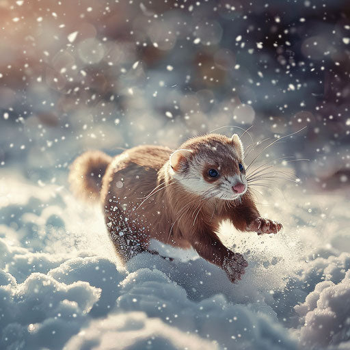 Ferret running through snowy landscape in Elke Vogelsang style – IMAGELLA