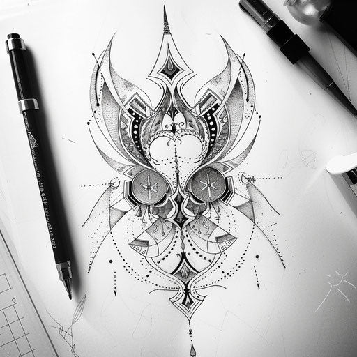 Geometric spade tattoo sketch with intricate patterns – IMAGELLA