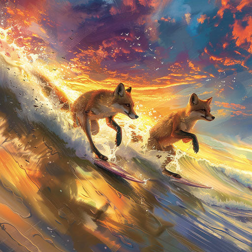 Fox surfing sand dunes at dusk with colorful sky – IMAGELLA