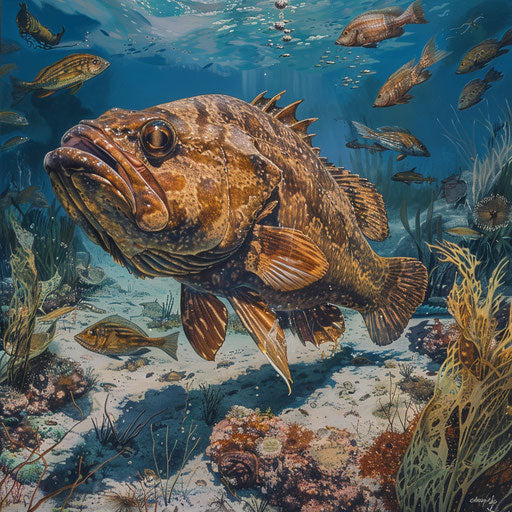 Rare scene of a Warsaw grouper during spawning season, surrounded by a ...