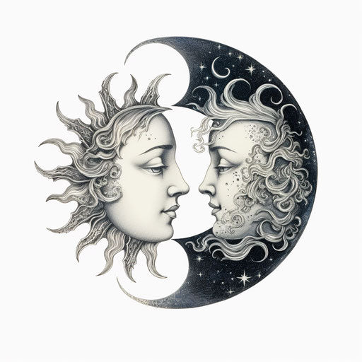 The moon and moon face side by side in an engraving – IMAGELLA