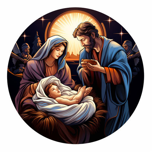 Nativity artwork in Chiaroscuro Art style, on white background – IMAGELLA